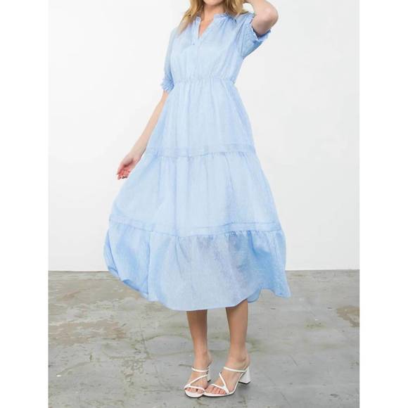 THML | Dresses | New Thml Stripe Tiered Maxi Dress In Blue | Poshmark